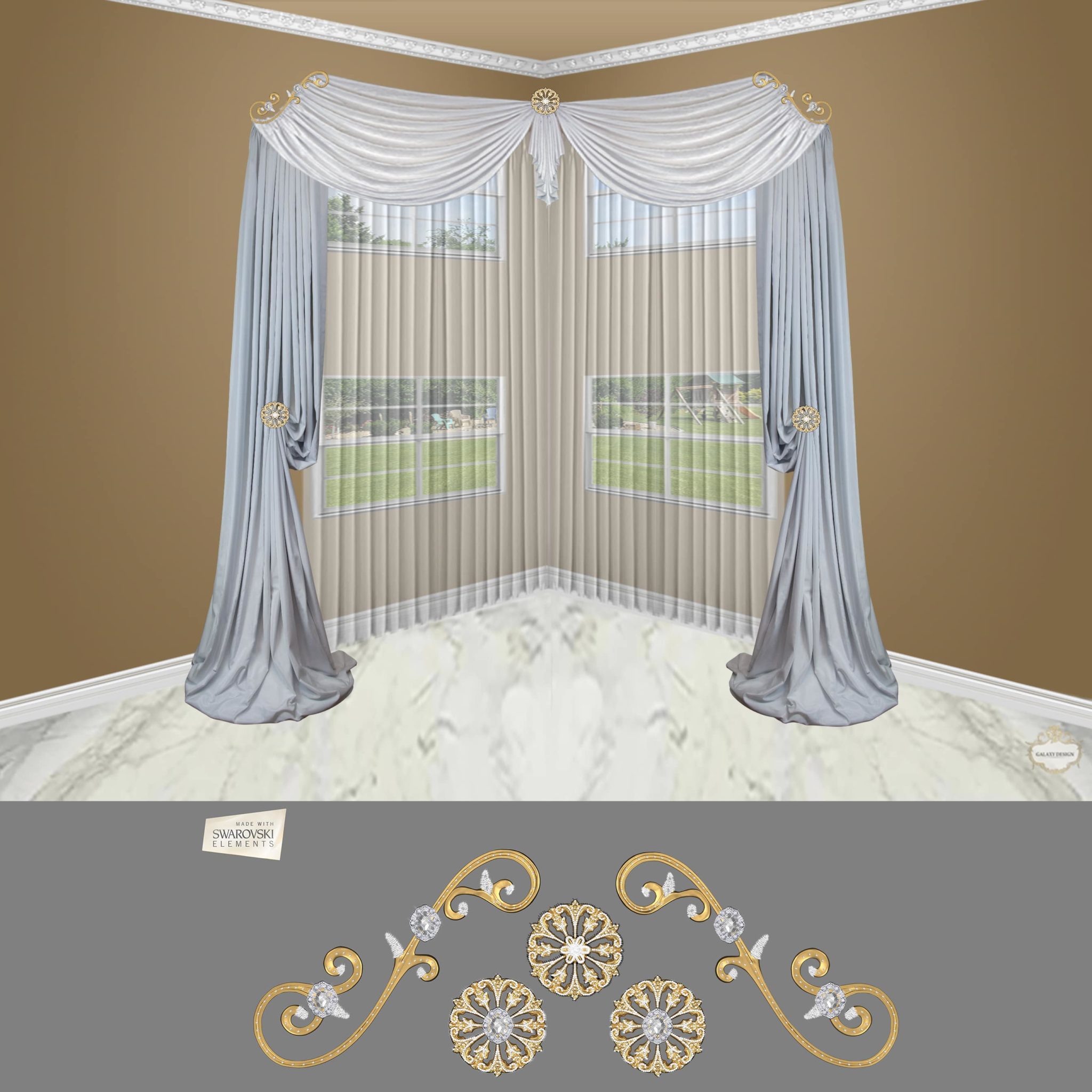 Large Venetian Scroll-5PC Gem (Corner) - DesignMyDrapes