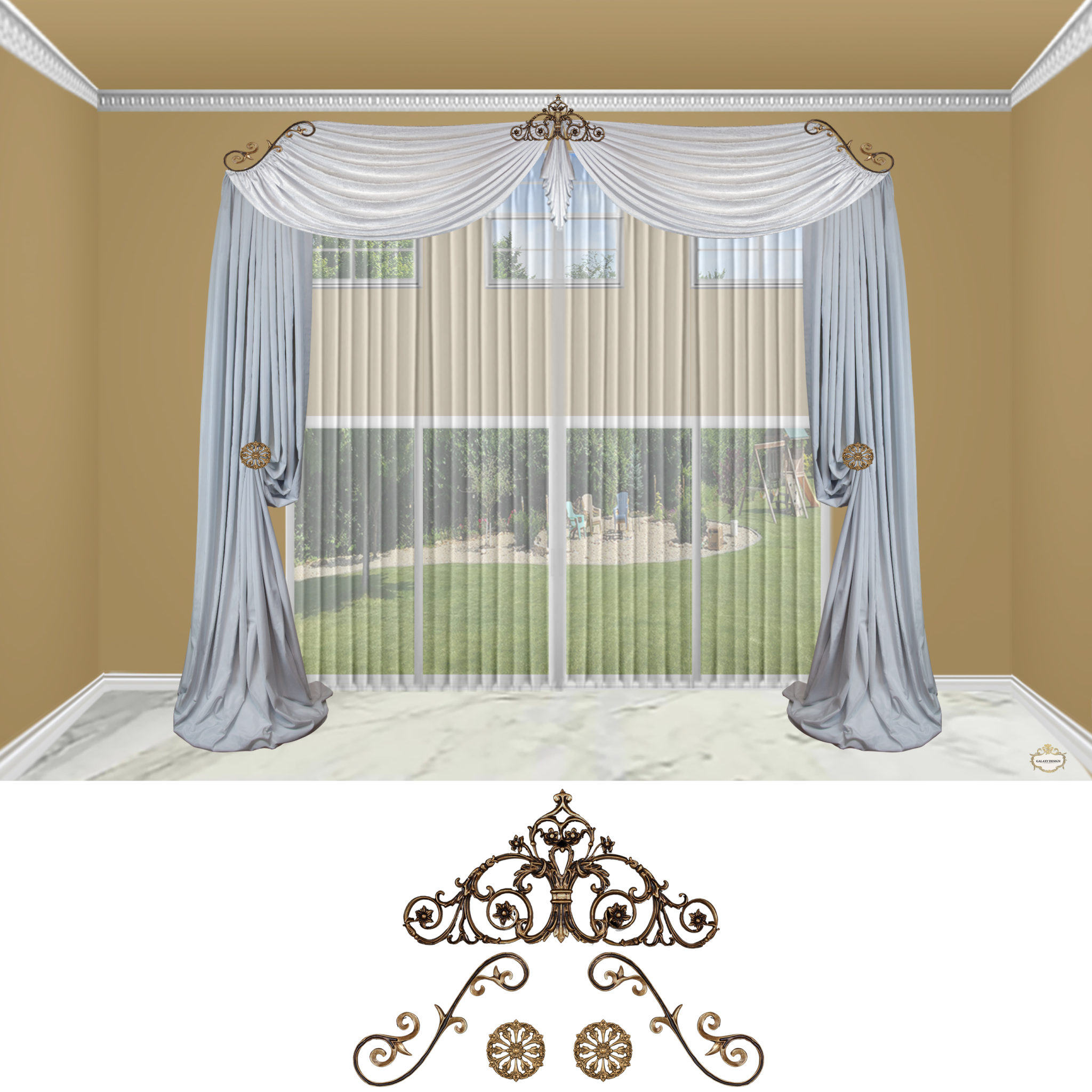 Rose passion scroll & crown-5-classic - DesignMyDrapes